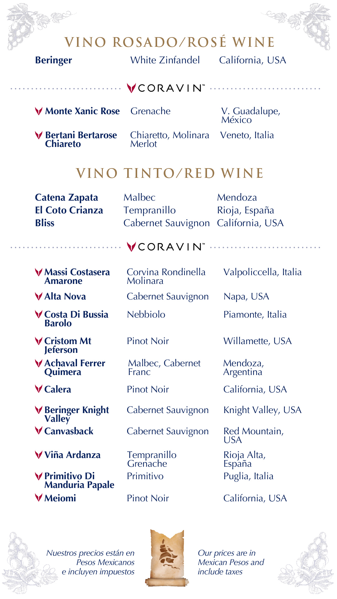 Menú Vinos – Lorenzillos